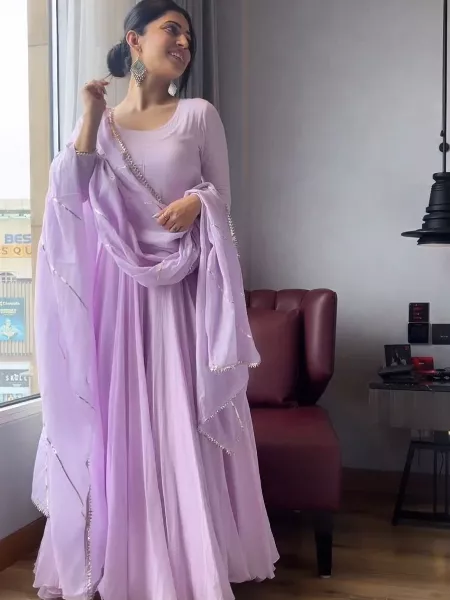 Lavender Color Georgette Gown With 8 Meter Big Flair and Dupatta Indian ...