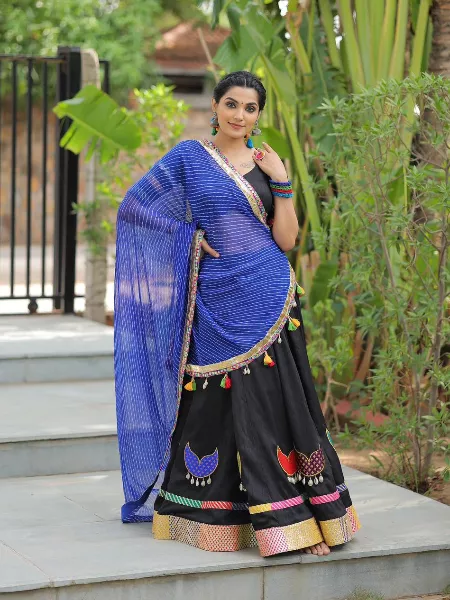 Black Color Navratri Chaniya Choli in Fiyona Silk With 4.50 Meter Flair ...
