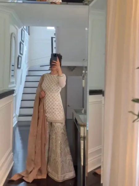 White Color Top With Sharara in Georgette With Sequence Work and ...