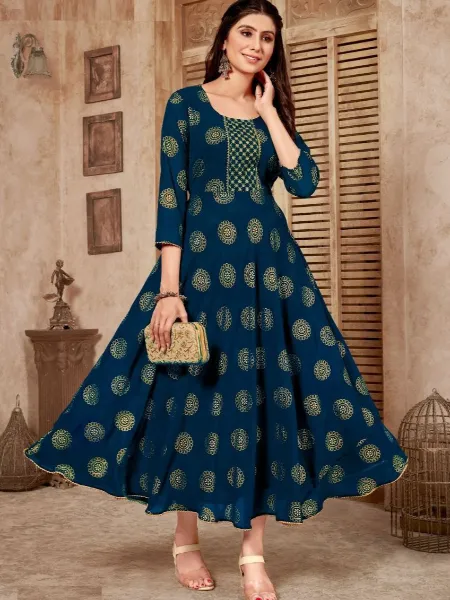 Rama Color Plus Size Gown in Georgette With Neck Embroidery and Foil ...