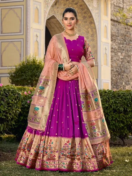 Half Saree Lehenga in Purple Paithani Jacquard With Weaving Thavani ...