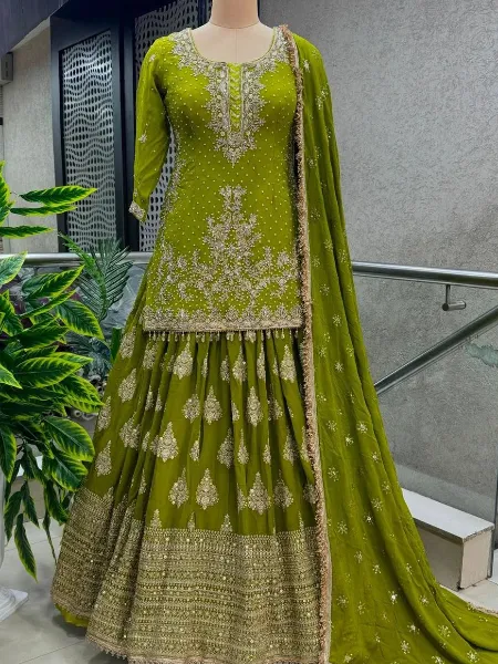 Parrot Color Designer Indo Western With Sequence Embroidery and Dupatta ...