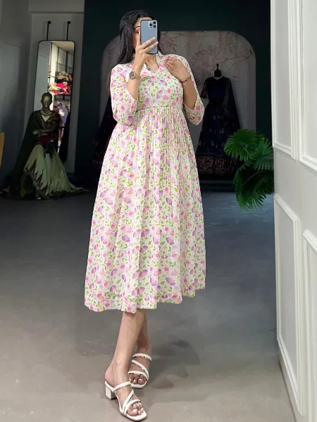 Light Pink Color Western Dress in Georgette With Floral Print and Fancy ...