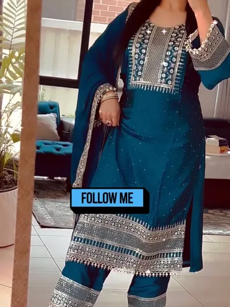 Rama Color Dress in Chinon Top Pant With Dupatta and Sequence ...