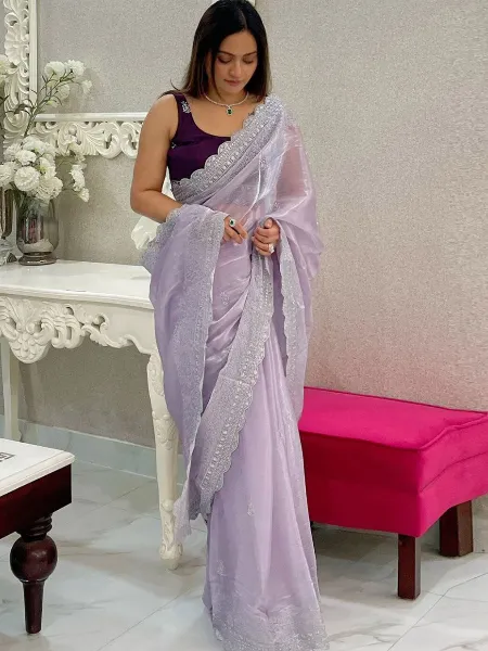 Lavender Color Saree in Jimmy Choo With Sequence Embroidery and Cut ...