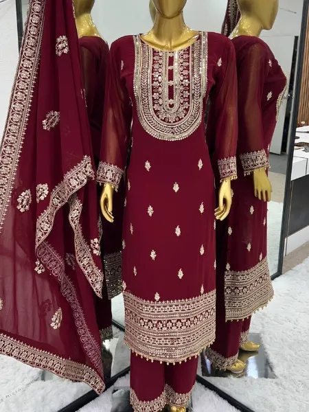 Maroon Indian Designer Salwar Suit With Sequence Embroidery Work ...