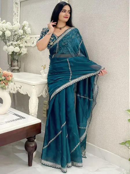 Rama Color Jimmy Choo Saree With Sequence and Cut Work With Heavy ...