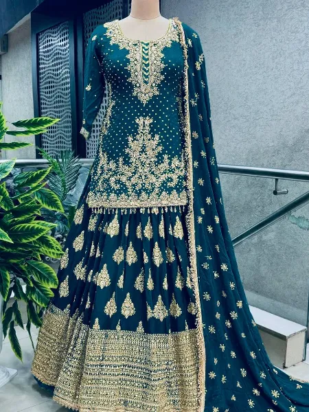 Rama Color Designer Indo Western With Sequence Embroidery and Dupatta ...