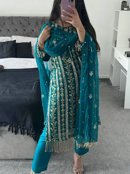 Rama Color Salwar Suit in Georgette With Sequence Work Indian Salwar ...