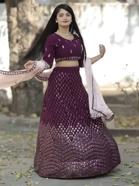 Wine Color Lehenga Choli in Georgette With Embroidery Ready to Wear ...