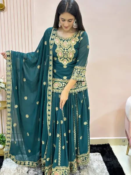 Rama Green Color Indo Western in Georgette With Beautiful Embroidery in ...