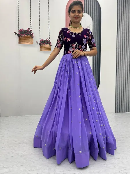 Lavender Color Georgette Gown With Sequins Embroidery Ready to Wear ...