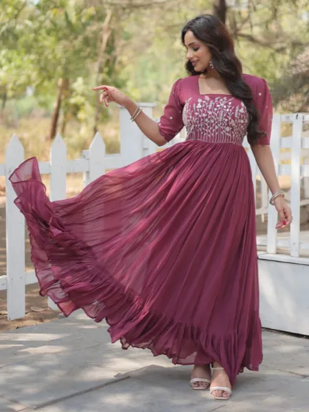 Pale Purple Color Festival Gown in Georgette With Sequence Embroidery ...