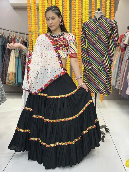 Navratri Couple Combo in Black Rayon With Gamthi and Print Work ...