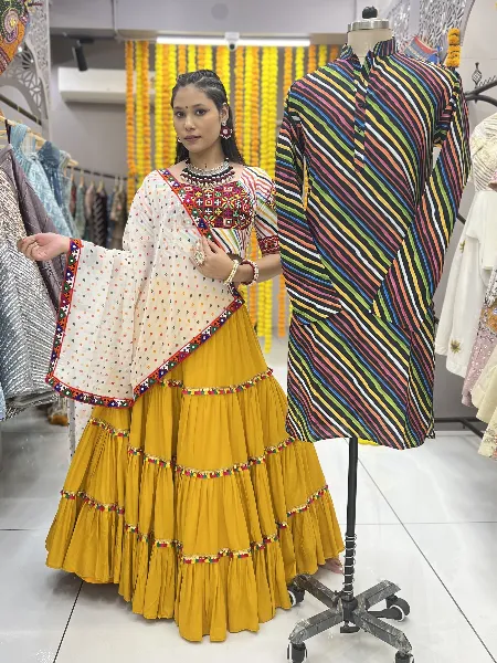 Navratri Couple Combo in Yellow Rayon With Gamthi and Print Work ...