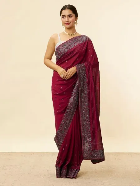 Maroon Saree in Soft Rangoli Silk With Embroidery and Swarovski Stone ...