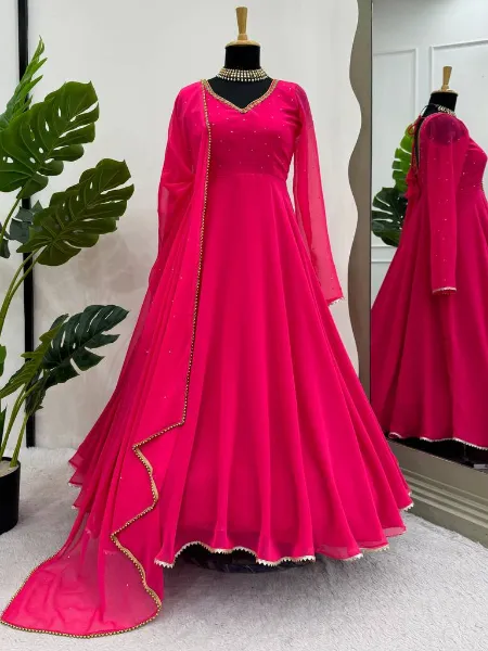 Pink Color Gown in Georgette With Thread and Sequence Embroidery With ...