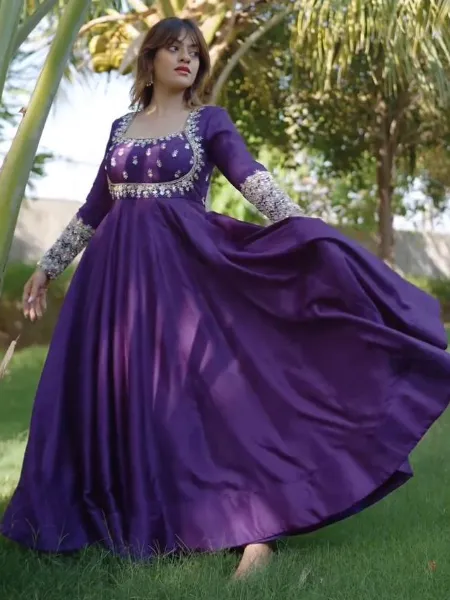 Purple Designer Gown in Georgette With Sequence and Embroidery Work in ...