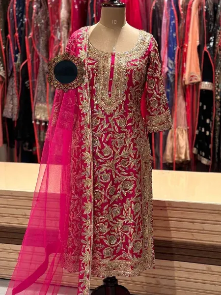 Pink Color Heavy Work Dress in Georgette With Embroidery and Stone Work ...