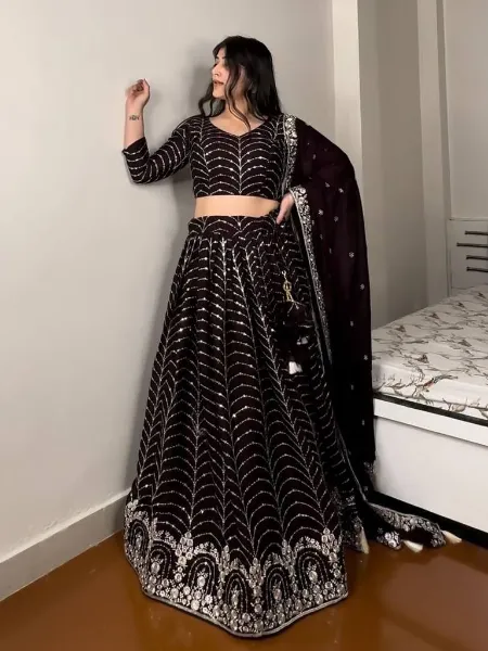 Black Color Sequence Embroidery Work Lehenga Choli in Georgette With ...