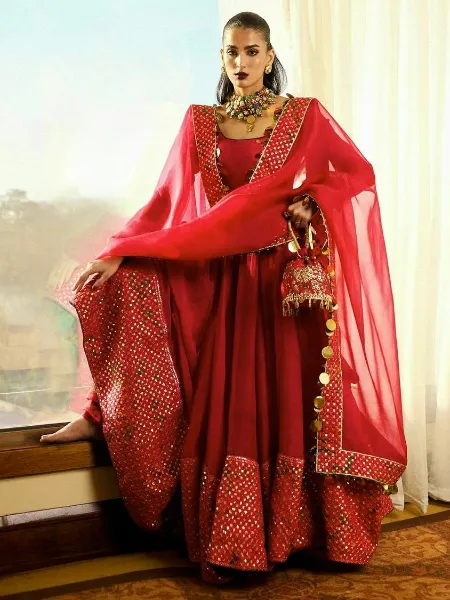 Maroon Color Designer Gown in Georgette With Print Embroidery and ...