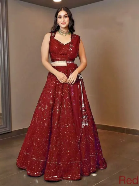 Red Sequence Lehenga Choli in Georgette With Embroidery and Dupatta in ...