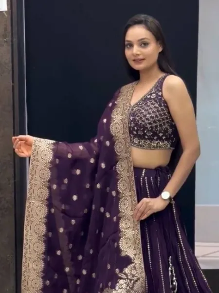 Wine Color Ready to Wear Lehenga Choli in Georgette With Sequence ...