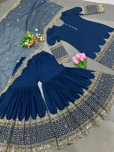 Rama Color Top Sharara Dress in Georgette With Heavy Sequins Work in ...