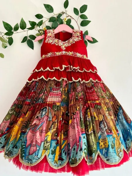 Maroon and Sky Kids Lehenga Choli in Georgette With Print and ...