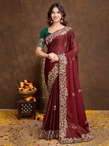 Maroon Wedding Saree in Rangoli Silk With Multi Thread and Sequence ...
