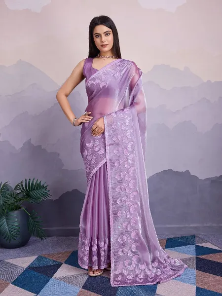Shining Saree in Lavender Jimmy Choo Silk With Rainbow Sequence ...
