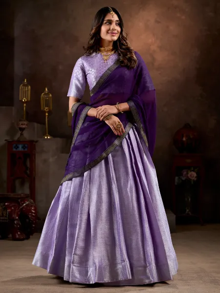 Lavender Color Half Saree Lehenga in Jacquard With Weaving Work Pavadai ...