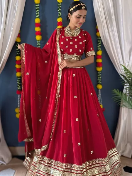 Maroon Color Bridal Lehenga Choli in Georgette With Sequence Embroidery ...