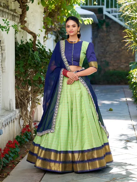 Pista Color Pavadai Dhavani in Zari Chex With Weaving Ready to Wear ...