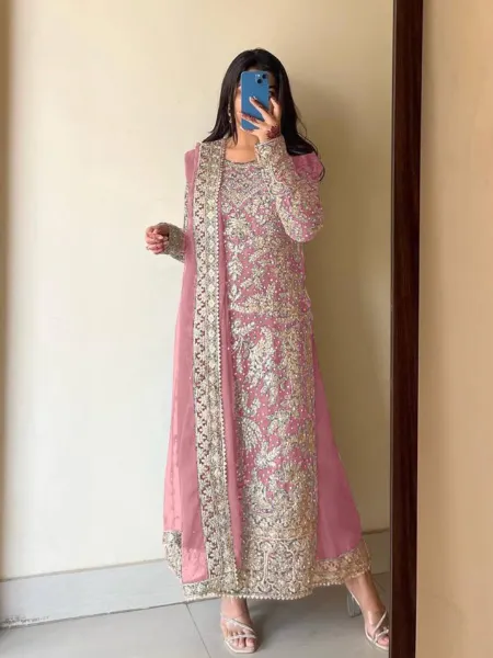 Light Pink Color Designer Pakistani Salwar Suit in Georgette With Heavy ...