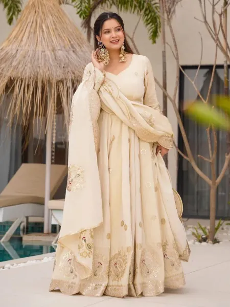 Off White Color Gown in Chinon With Beautiful Cording Sequence With ...