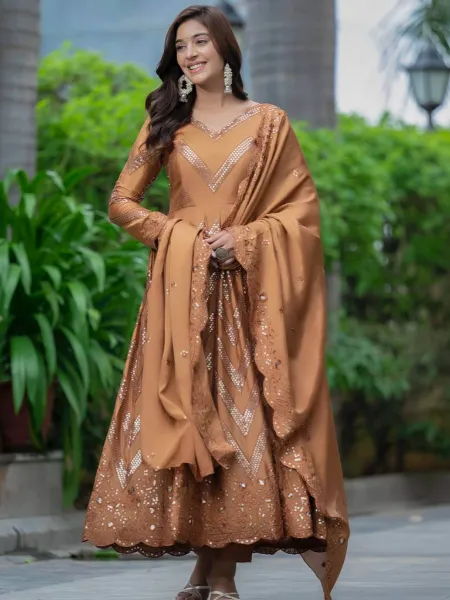 Bronze Color Salwar Suit in Chinon With Sequence Embroidery and Dupatta ...