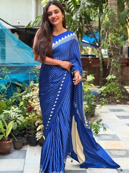 Royal Blue Color Saree in Semi Gaji Silk With Digital Print Indian ...