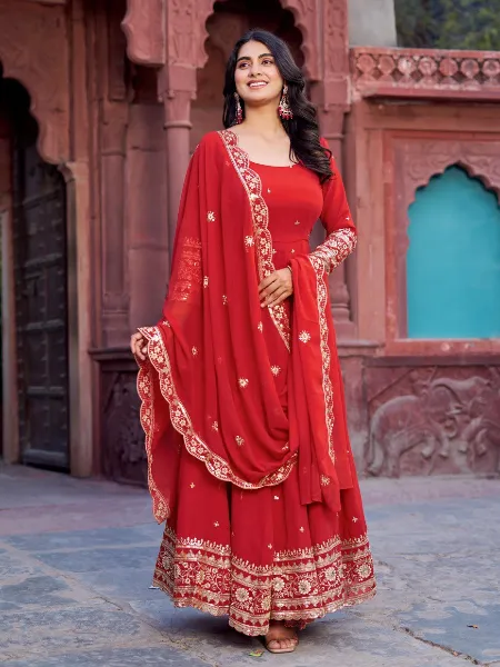 Red Color Gown in Georgette With Beautiful Sequence Embroidery and ...
